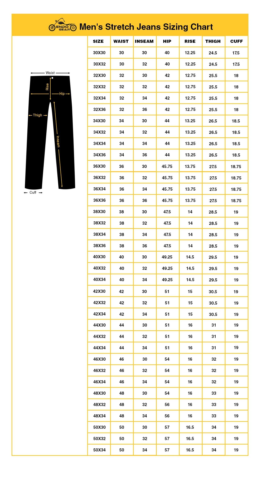 Size Chart Endogear Australia Size Chart Endogear Australia
